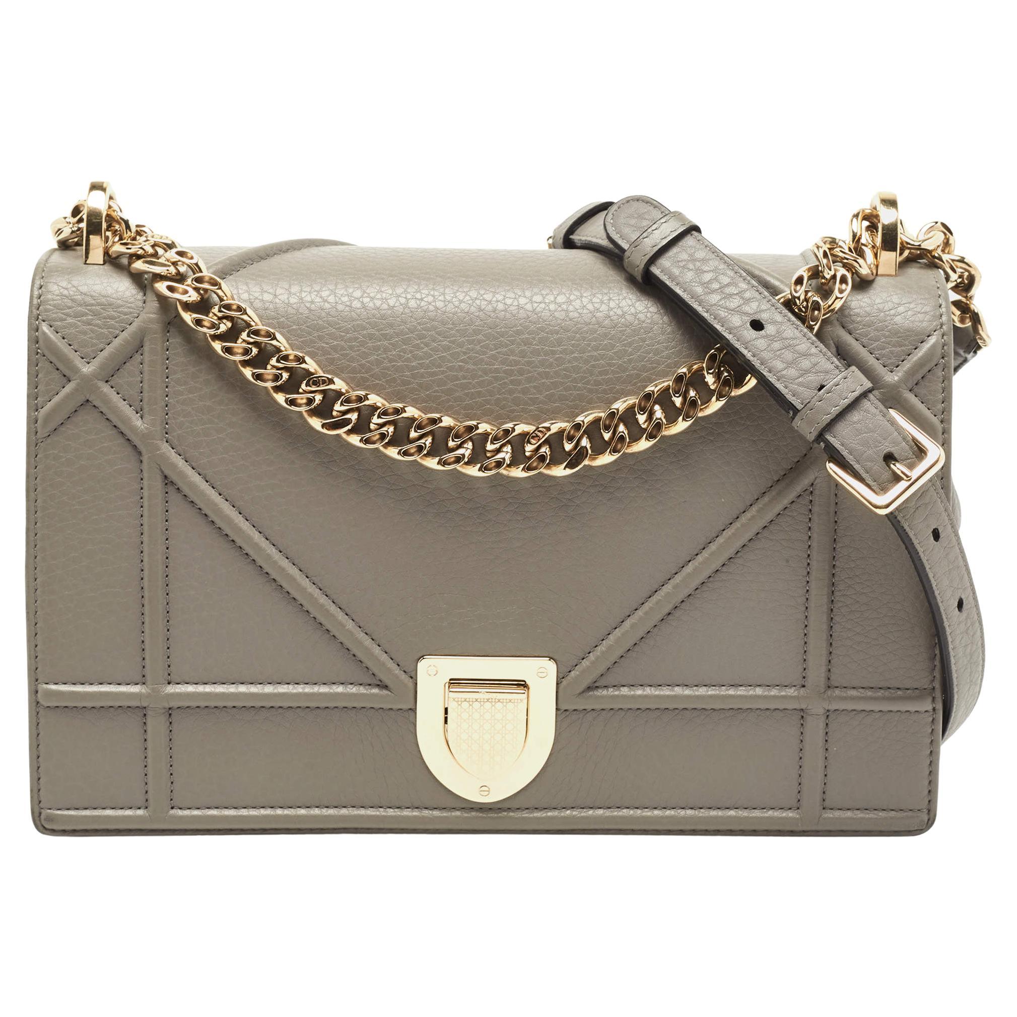 Dior Grey Leather Medium Diorama Shoulder Bag For Sale at 1stDibs