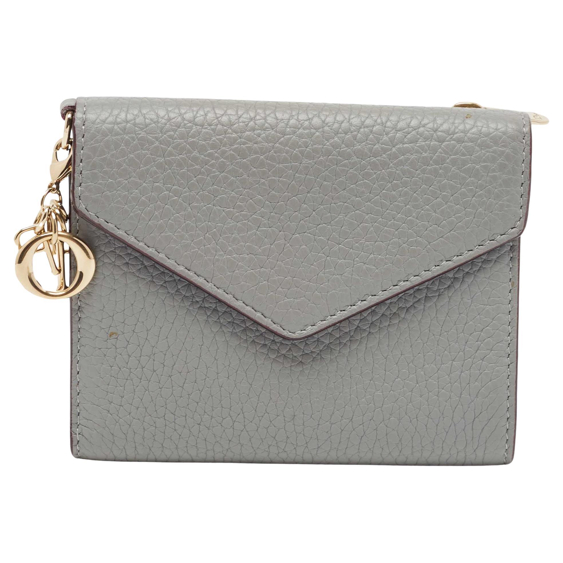 Dior Grey Leather Trifold Wallet For Sale at 1stDibs