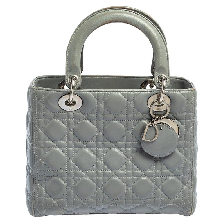 Dior Grey Quilted Leather Medium Lady Dior Tote at 1stDibs