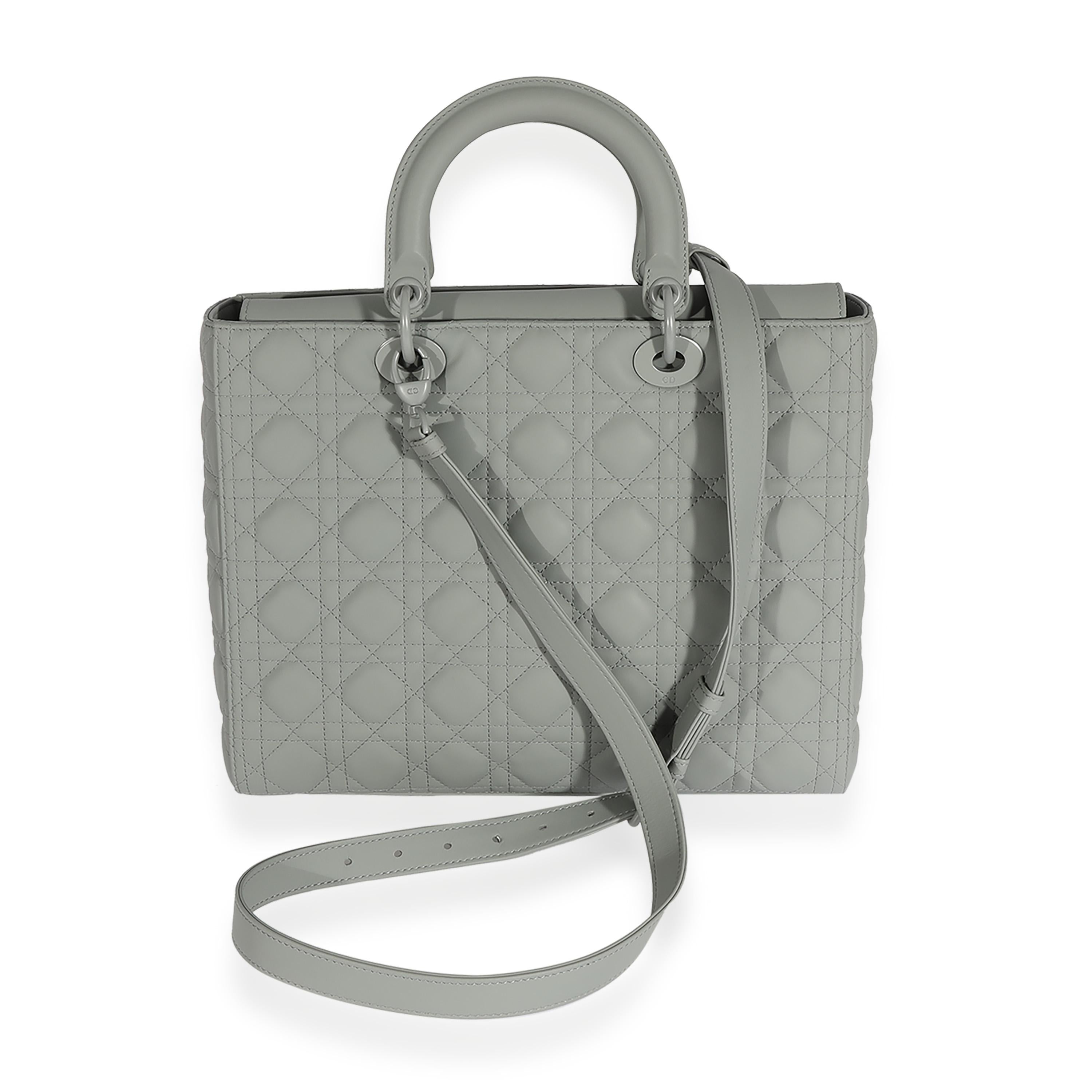 Dior Grey Stone Ultramatte Cannage Calfskin Large Lady Dior Bag at ...