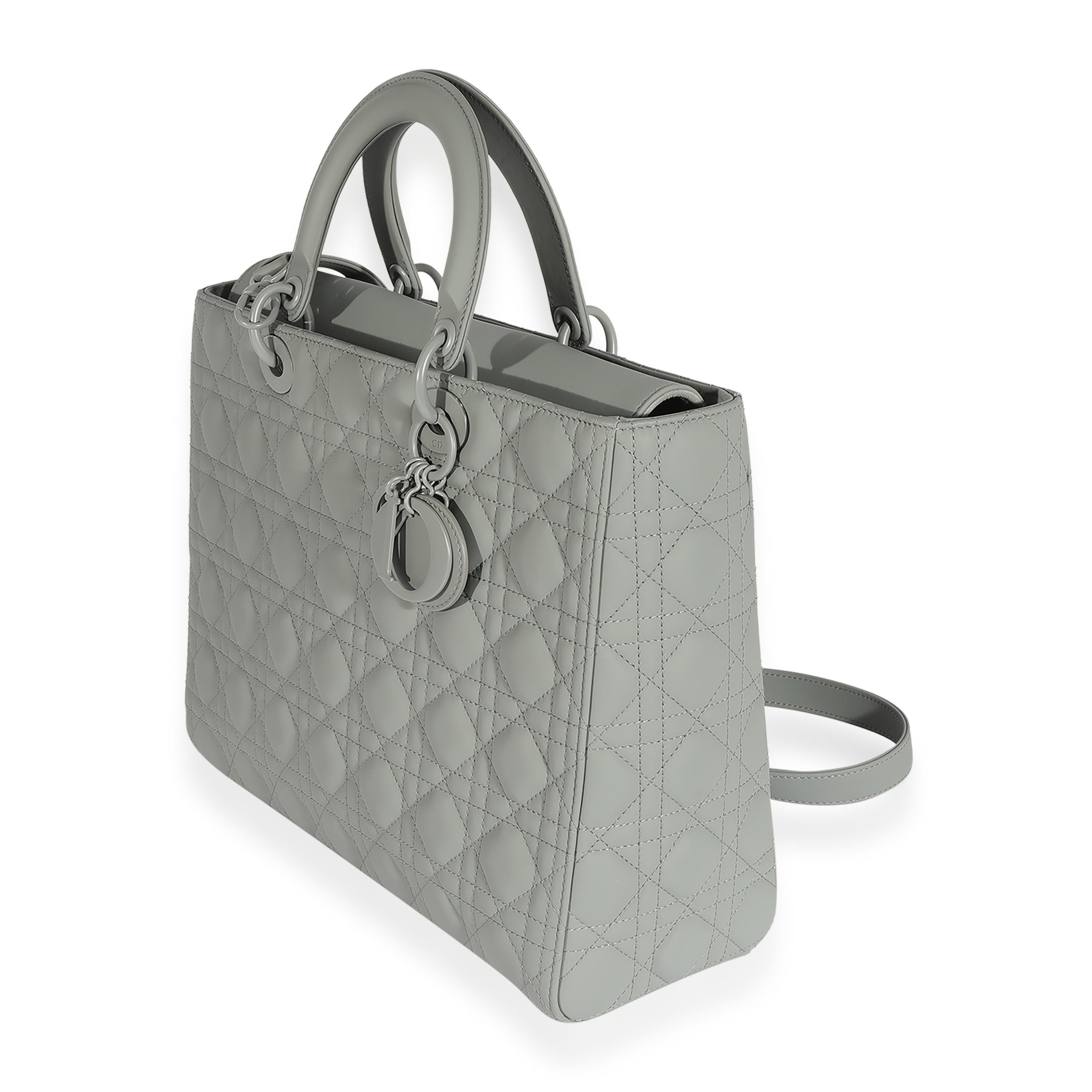 Dior Grey Stone Ultramatte Cannage Calfskin Large Lady Dior Bag at ...