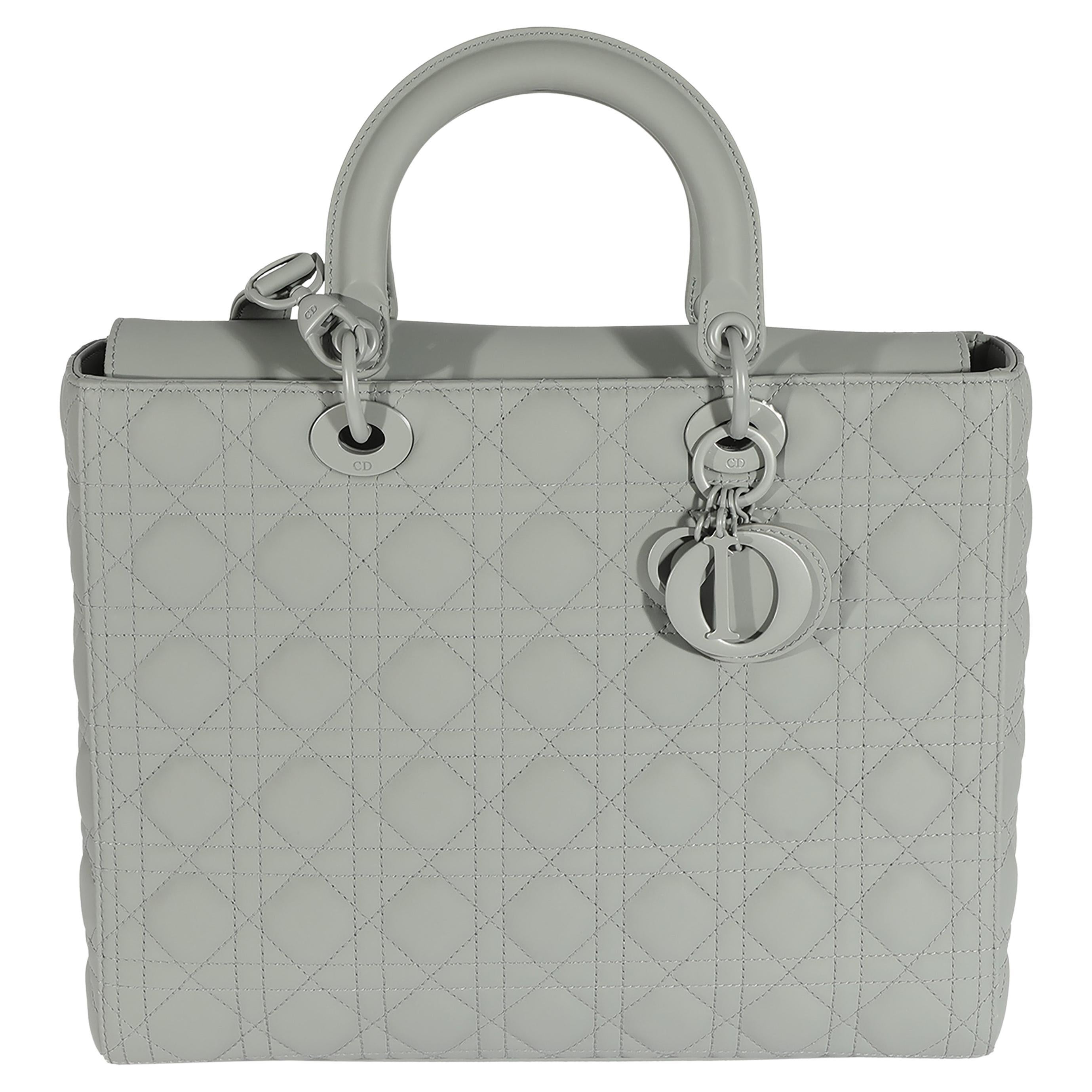 Dior Grey Stone Ultramatte Cannage Calfskin Large Lady Dior Bag at ...