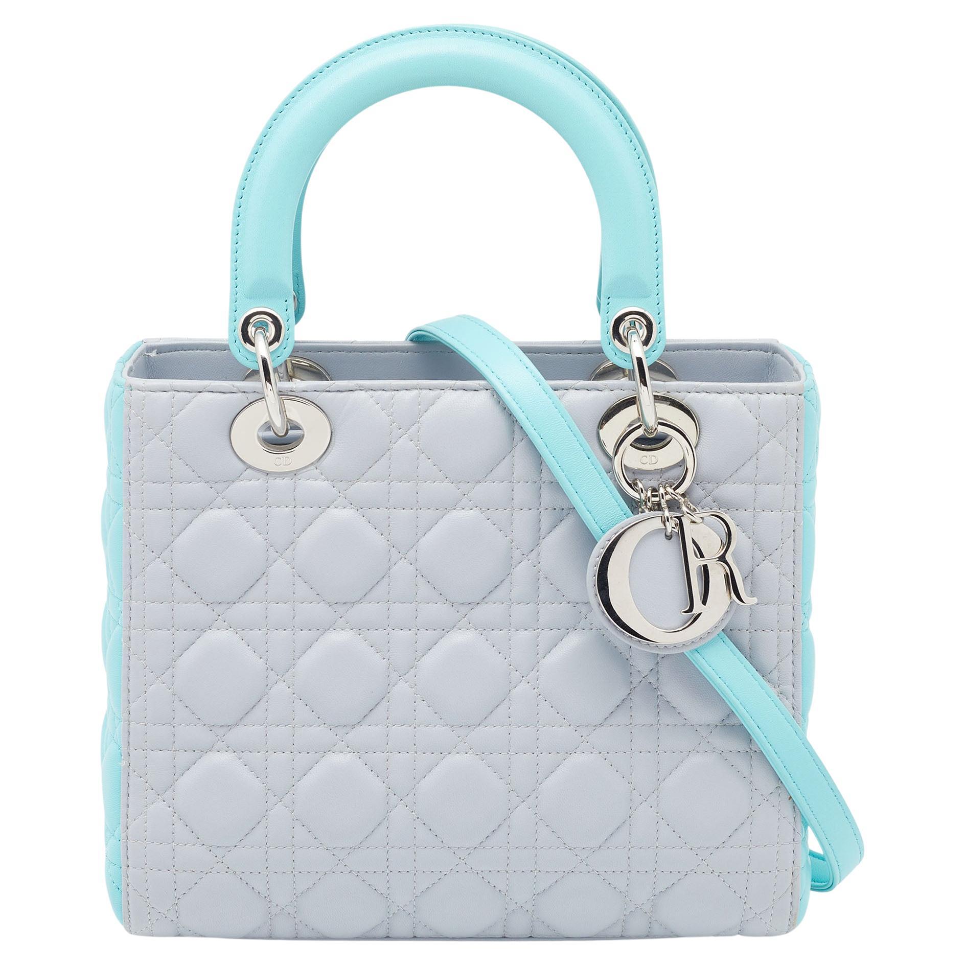 Dior Light Blue/Grey Leather Medium Lady Dior Tote at 1stDibs | dior ...