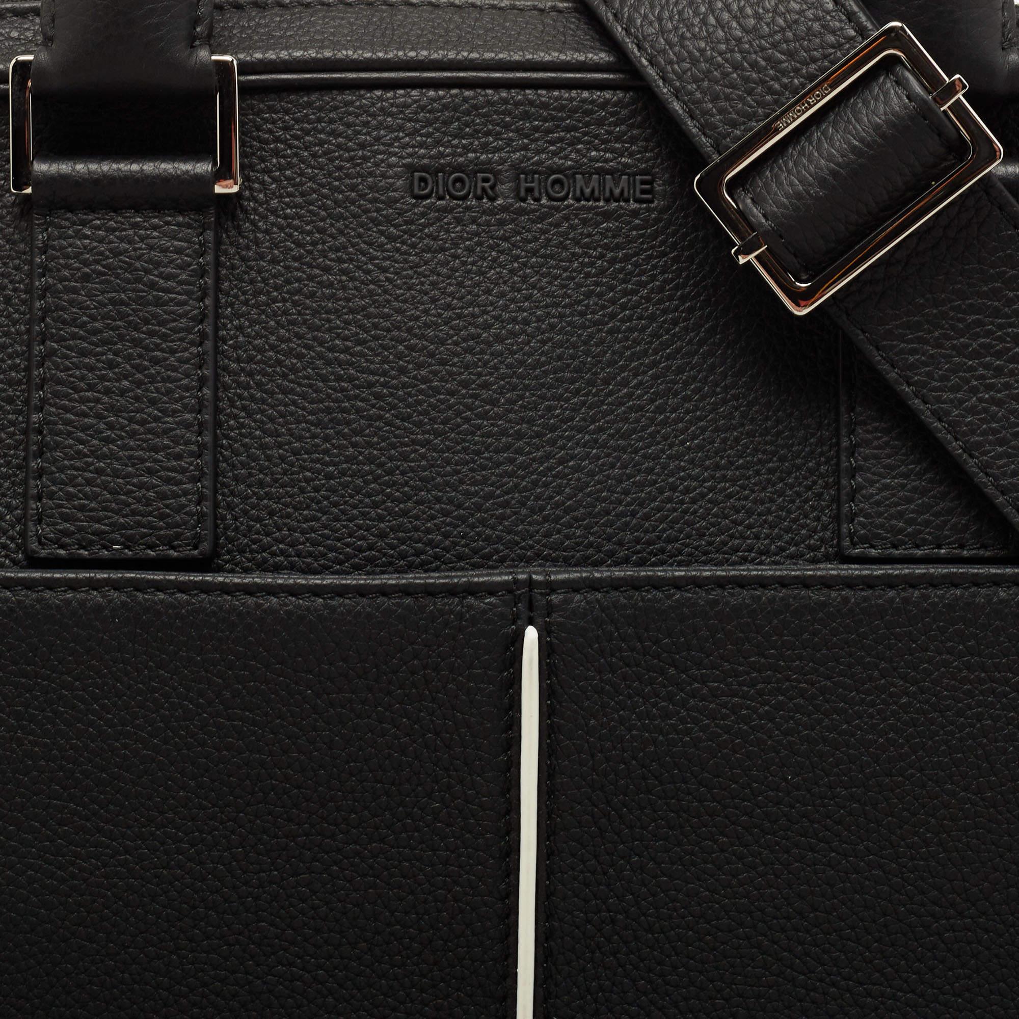 Dior Homme Black Leather Zip Briefcase Bag For Sale at 1stDibs