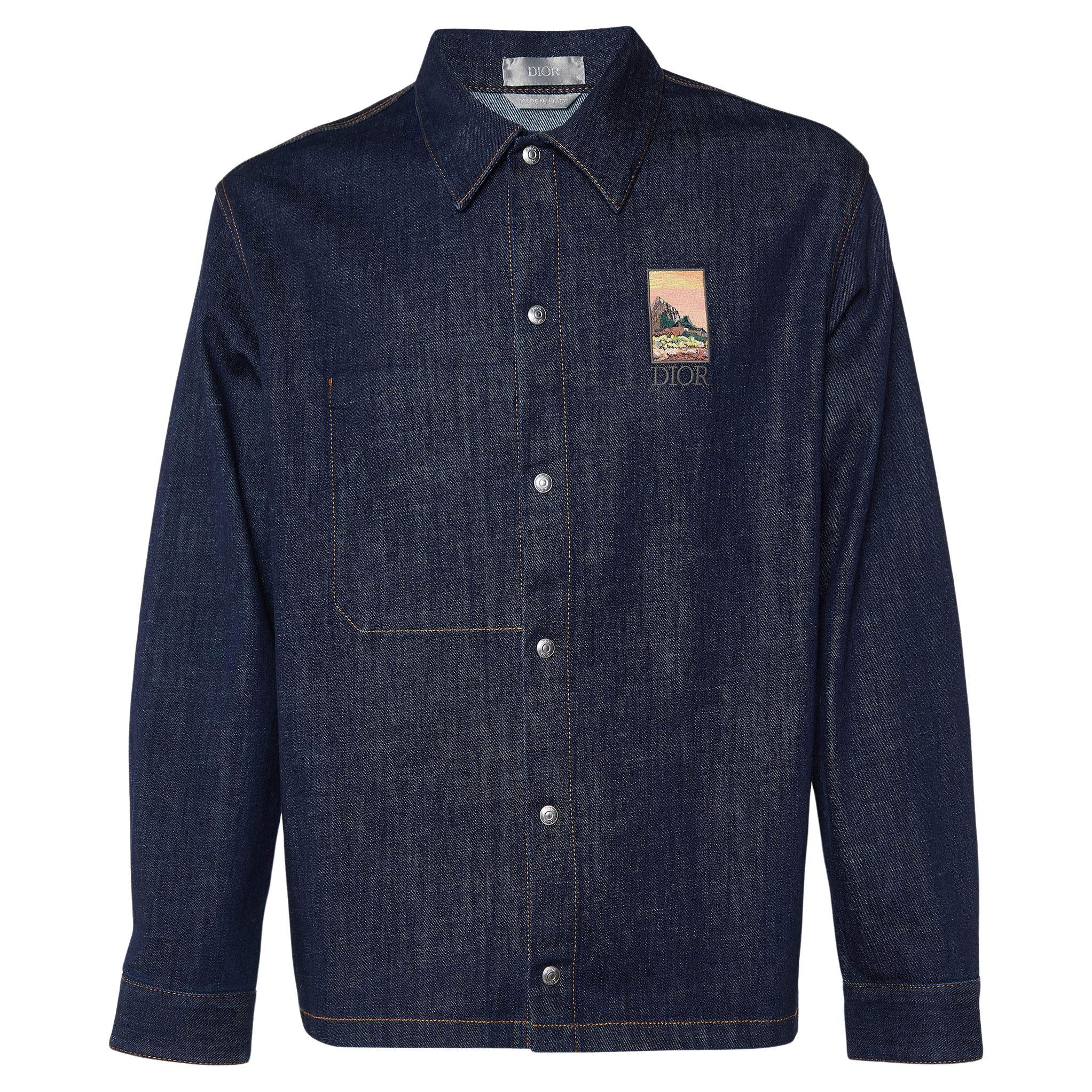 Dior Homme Dark Blue Denim Button Front Jacket L For Sale at 1stDibs