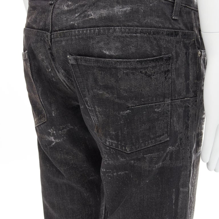 DIOR HOMME Hedi Slimane black wax coated claw mark jeans 33" For Sale ...