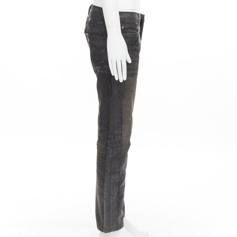 DIOR HOMME Hedi Slimane black wax coated claw mark jeans 33" For Sale ...