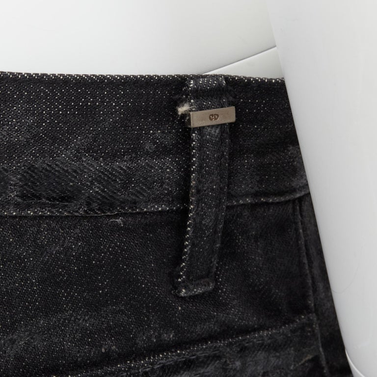 DIOR HOMME Hedi Slimane black wax coated claw mark jeans 33" For Sale ...
