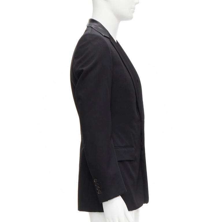 DIOR HOMME Hedi Slimane leather collar classic 2-button blazer jacket FR46 S For Sale at 1stDibs