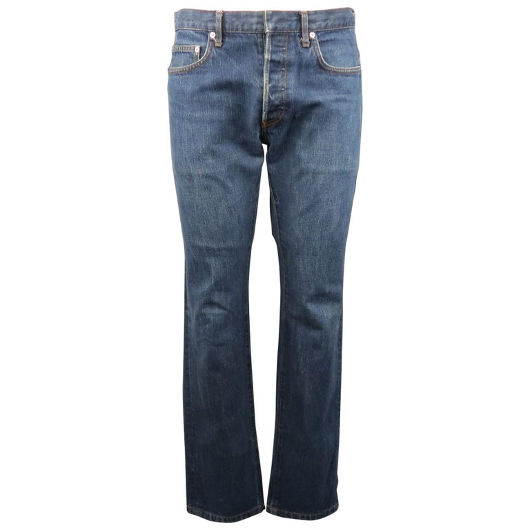 DIOR HOMME Size 32 Indigo Washed Denim 31 Button Fly Jeans at 1stDibs