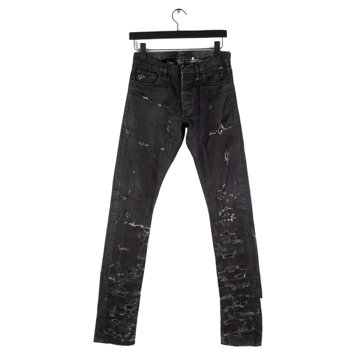 Dior Homme SS04 Distressed Denim Men Jeans Size 31 For Sale at 1stDibs