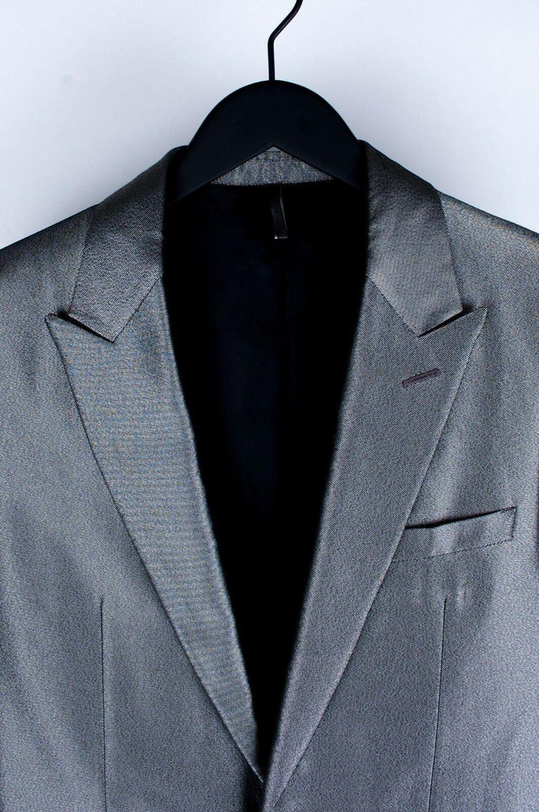 Dior Homme SS04 Strip Shiny Silver Men Blazer Jacket Sz EU46R (Slim ...