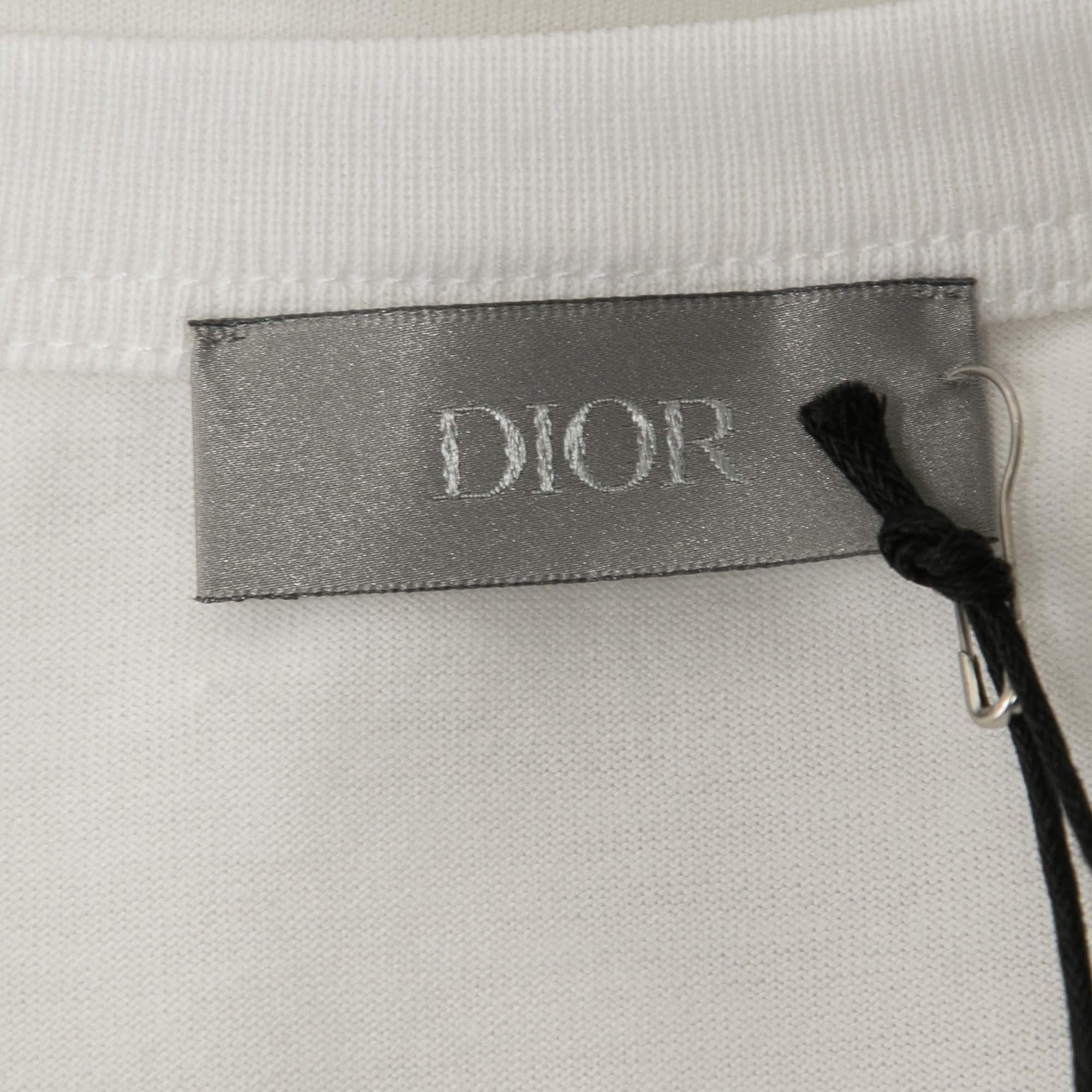 Dior Homme White CD Icon Cotton Crew Neck T-Shirt XL For Sale at 1stDibs