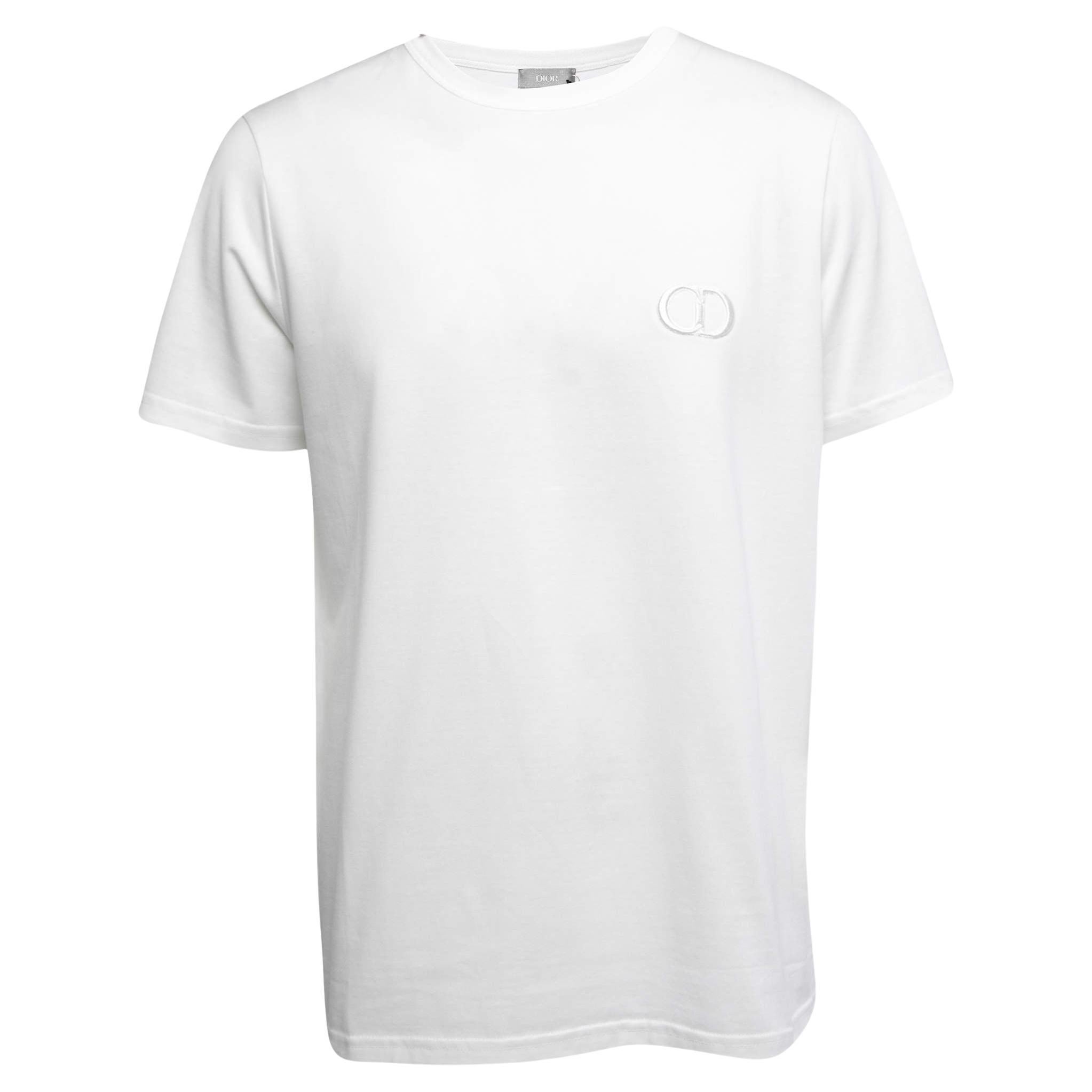 Dior Homme White CD Icon Cotton Crew Neck T-Shirt XL For Sale at 1stDibs