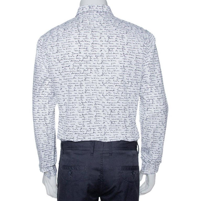 Dior Homme White Handwriting Print Cotton Long Sleeve Shirt M at ...