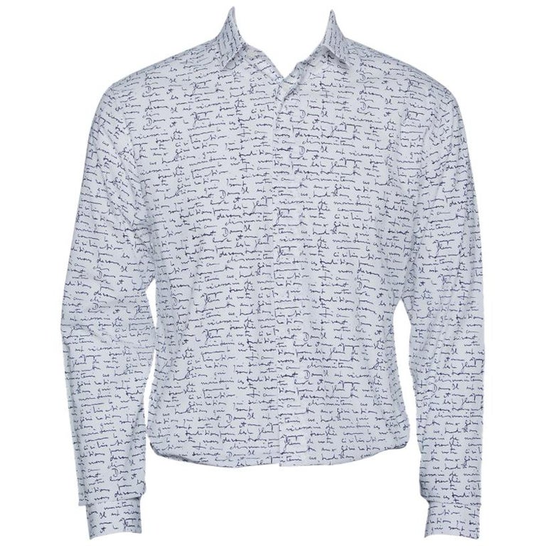 Dior Homme White Handwriting Print Cotton Long Sleeve Shirt M at ...
