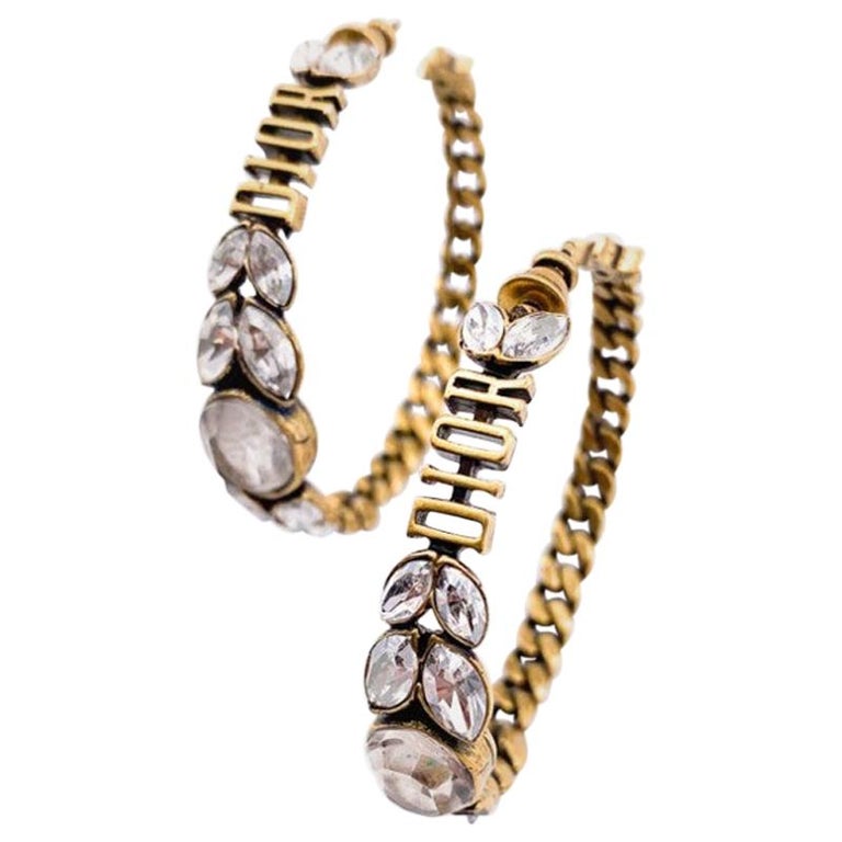DIOR hoop earrings with rhinestones at 1stDibs