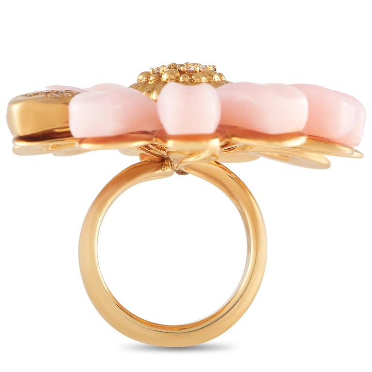 Dior Joaillerie 18k Yellow Gold Diamond and Pink Opal Flower Ring For ...