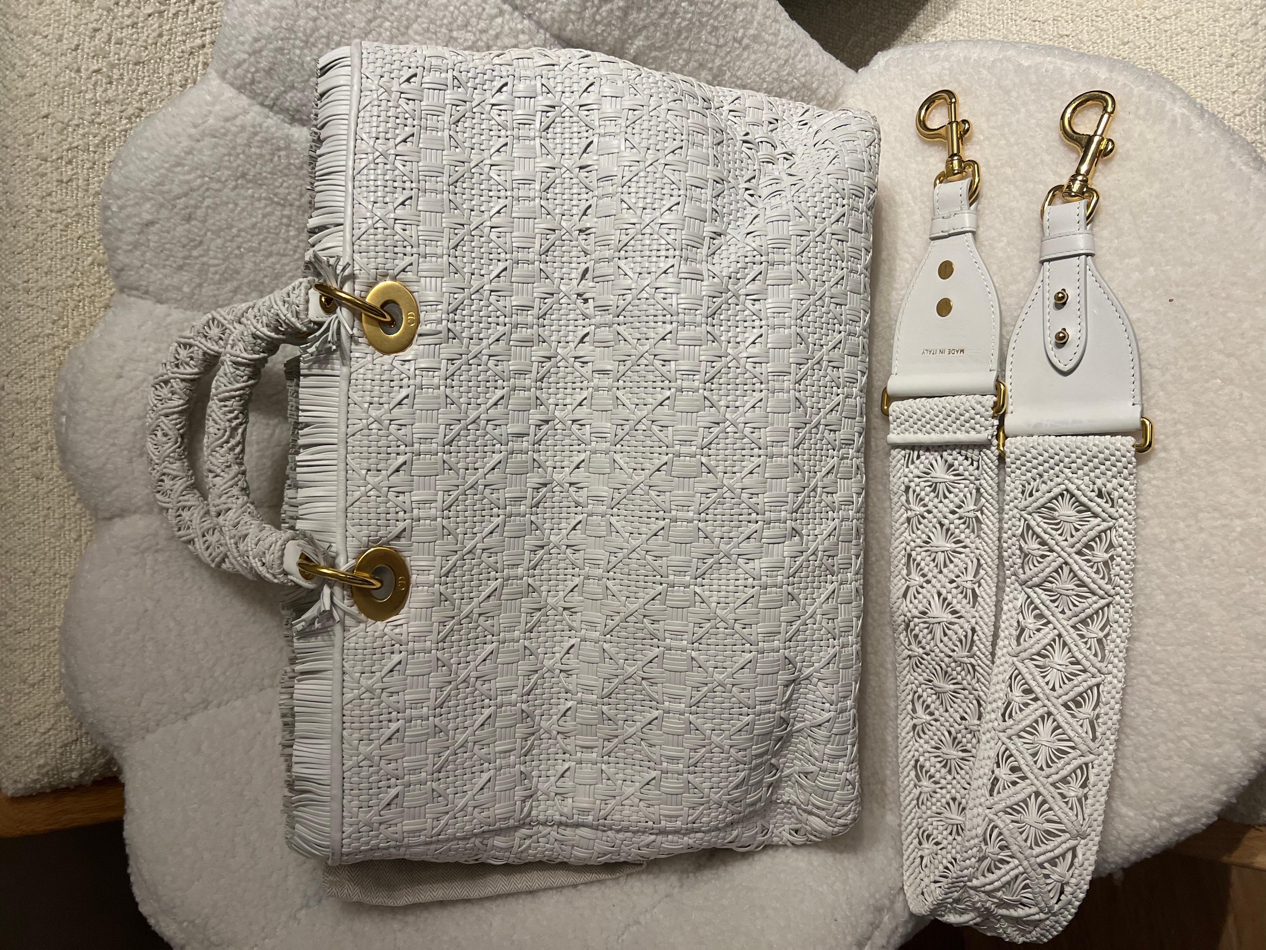 Dior Lady Dior White Woven Leather Bag at 1stDibs | dior wicker bag ...
