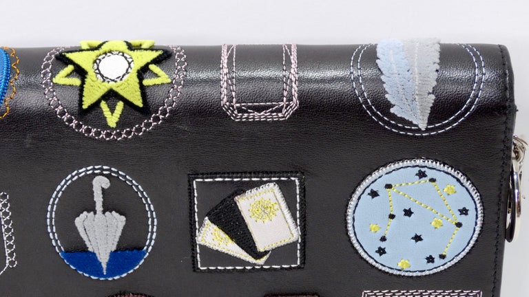 Dior Lady Handbag Patch Embellished Black Leather Shoulder Bag For Sale ...