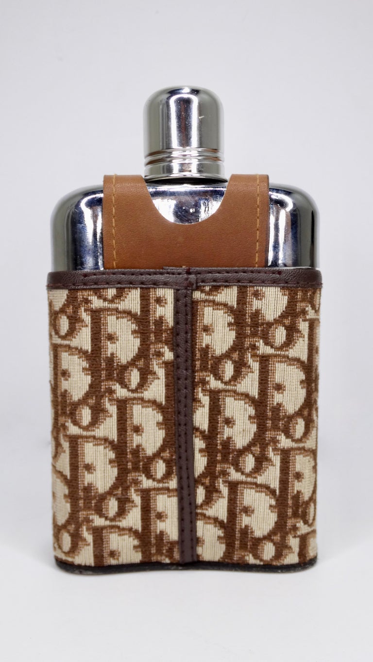 Dior Late 20th Century Brown/Tan Monogram Flask at 1stDibs