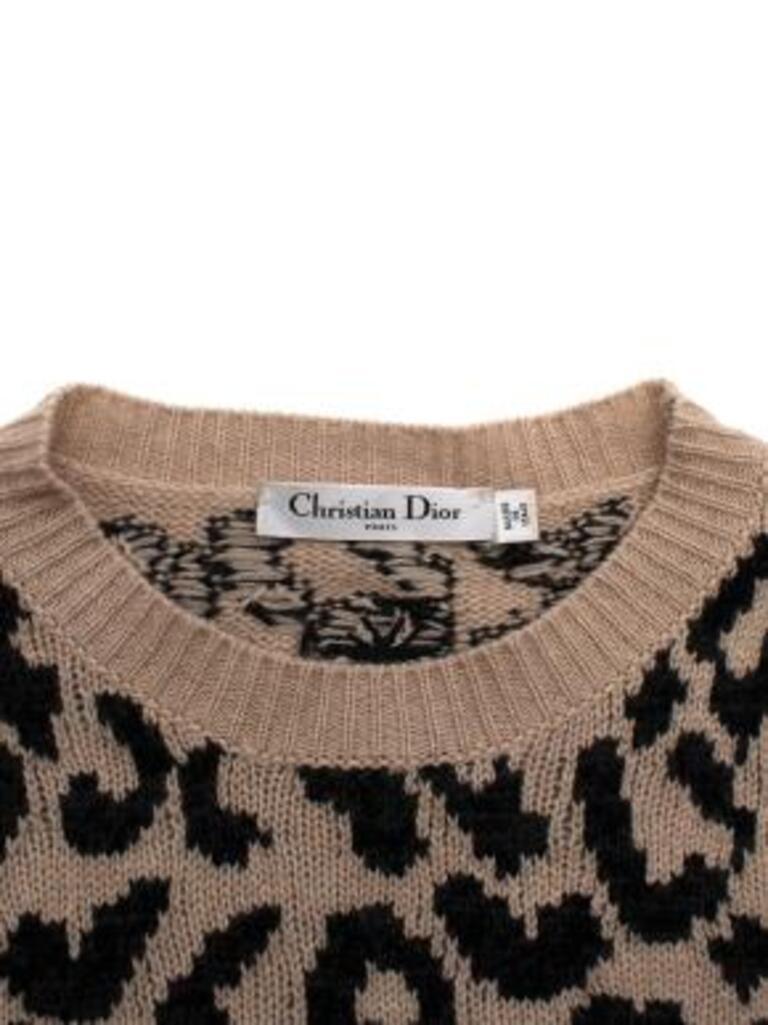 Dior Leopard Print Beige Cashmere Knit Top For Sale at 1stDibs