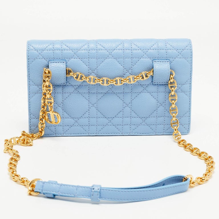 Dior Light Blue Cannage Leather Caro Belt Pouch with Chain For Sale at ...