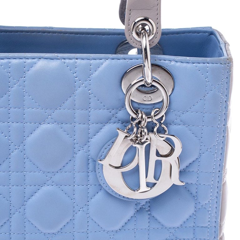 Dior Light Blue/Grey Leather Medium Lady Dior Tote at 1stDibs | dior ...