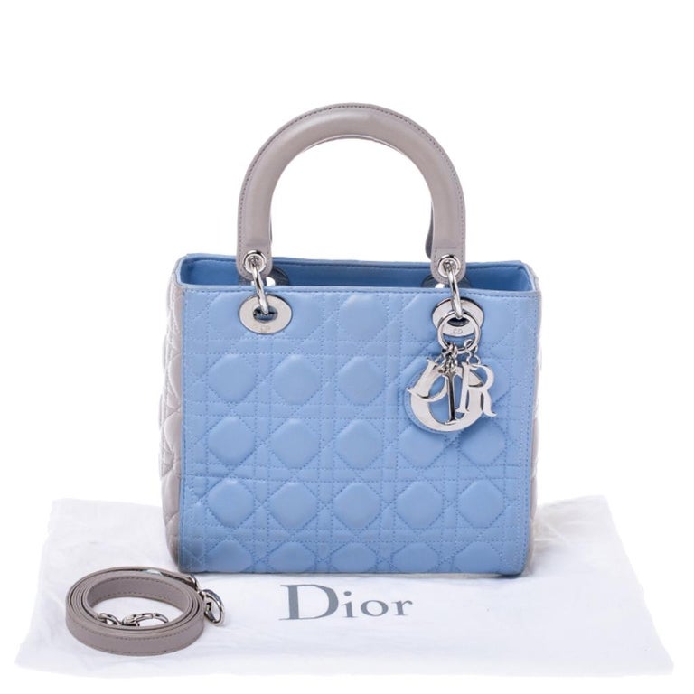 Dior Light Blue/Grey Leather Medium Lady Dior Tote at 1stDibs | dior ...