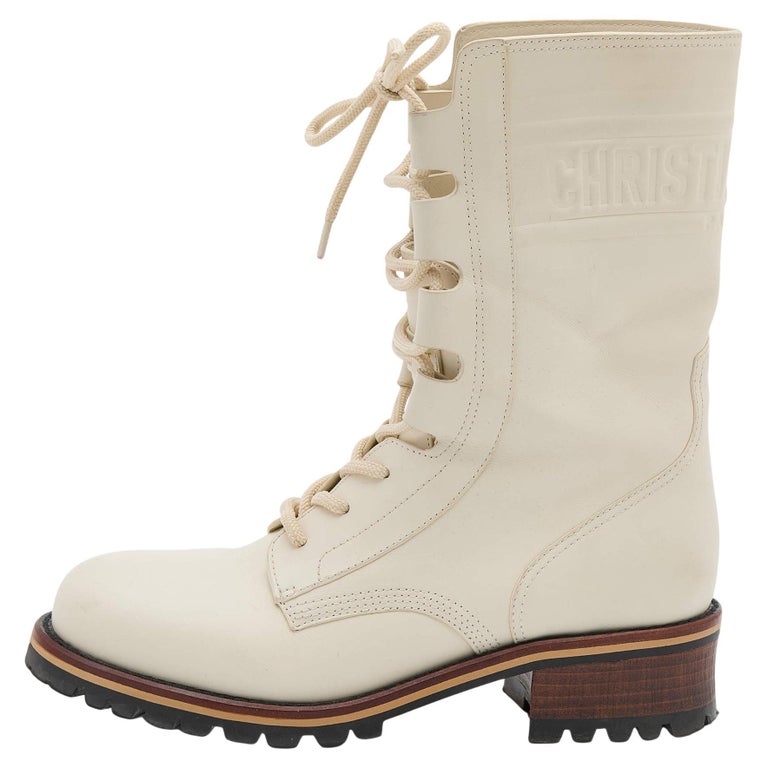 Dior Light Cream Leather Quest Tall Boots Size 39 For Sale at 1stDibs