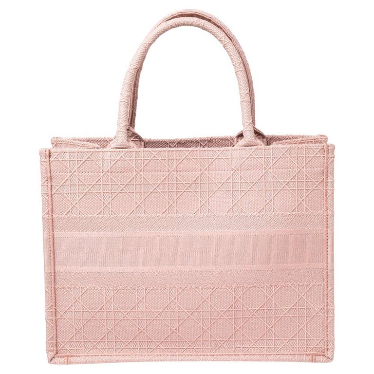 Dior Light Pink Cannage Embroidered Canvas Book Tote at 1stDibs