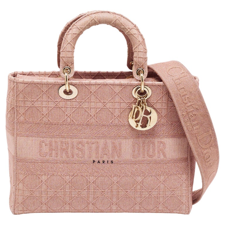 Dior Light Pink Cannage Embroidered Canvas Large Lady D-Lite Tote at ...