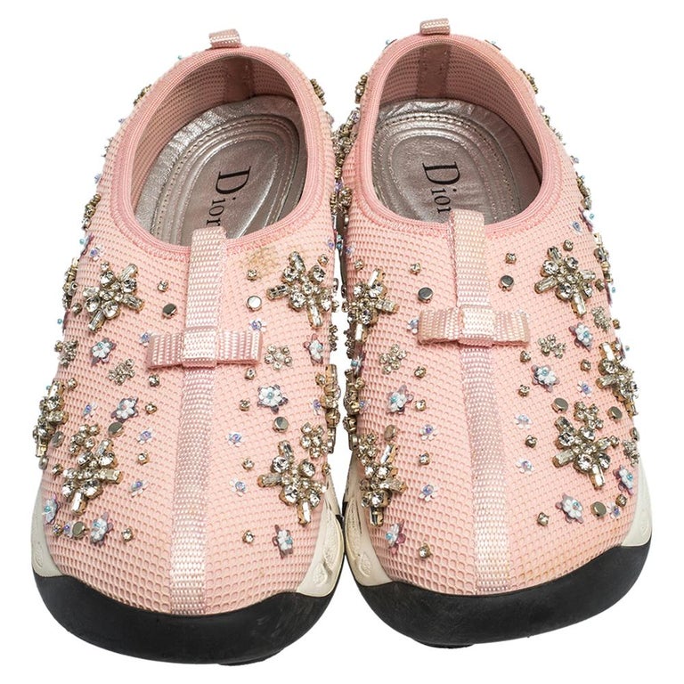 Dior Light Pink Crystal Embellished Fusion Slip On Sneakers Size 39 at ...