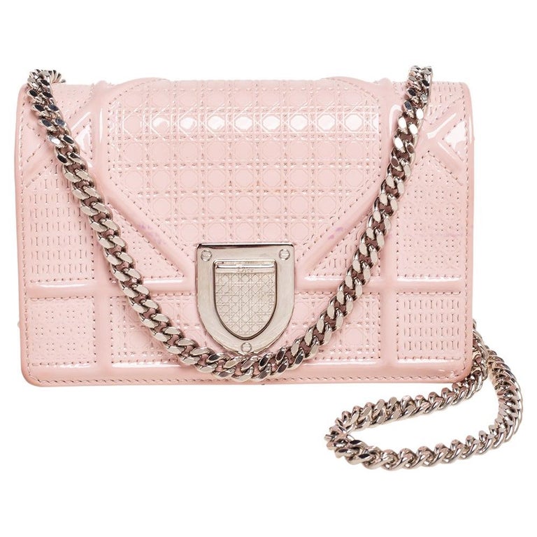 Dior Light Pink Patent Leather Diorama Wallet on Chain at 1stDibs
