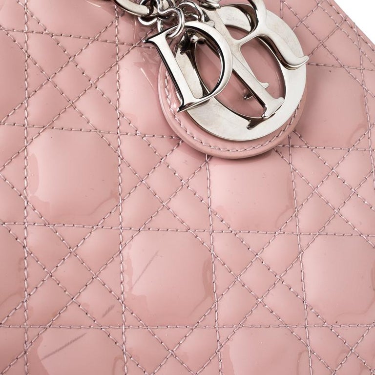 Dior Light Pink Patent Leather Medium Lady Dior Tote For Sale at 1stDibs