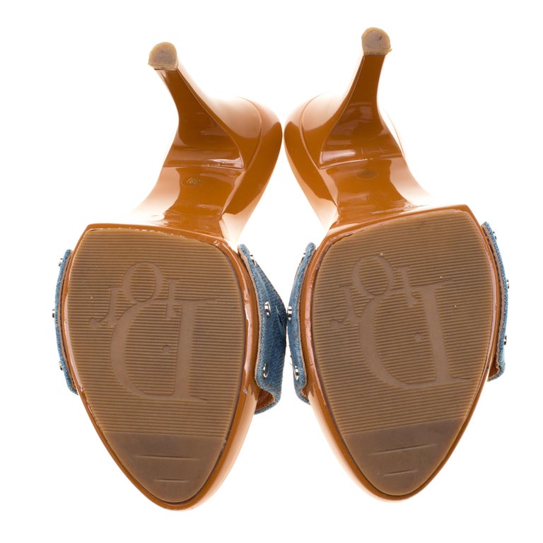 Dior Light Wash Denim Butterfly Embroidery Open Toe Slides Size 38.5 at ...