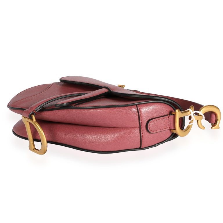 Dior Mallow Rose Shiny Goatskin Leather Mini Saddle Bag with Shoulder ...