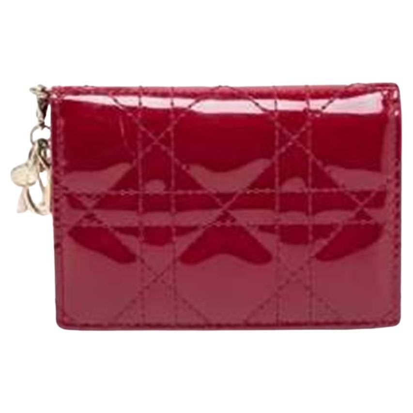 Dior Maroon Cannage Patent Leather Lady Dior Card Holder at 1stDibs