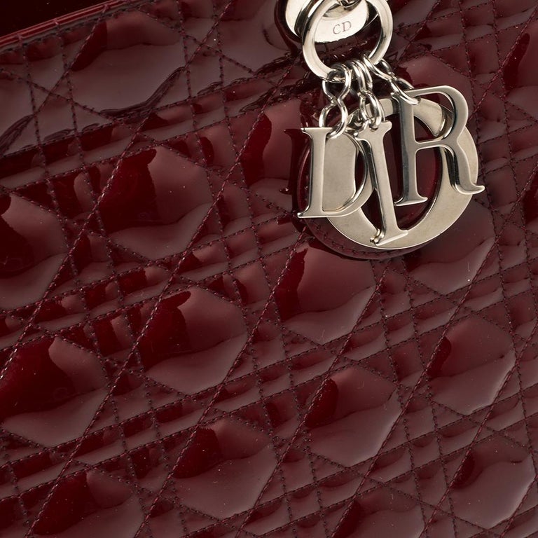 Dior Maroon Cannage Patent Leather Large Lady Dior Tote at 1stDibs