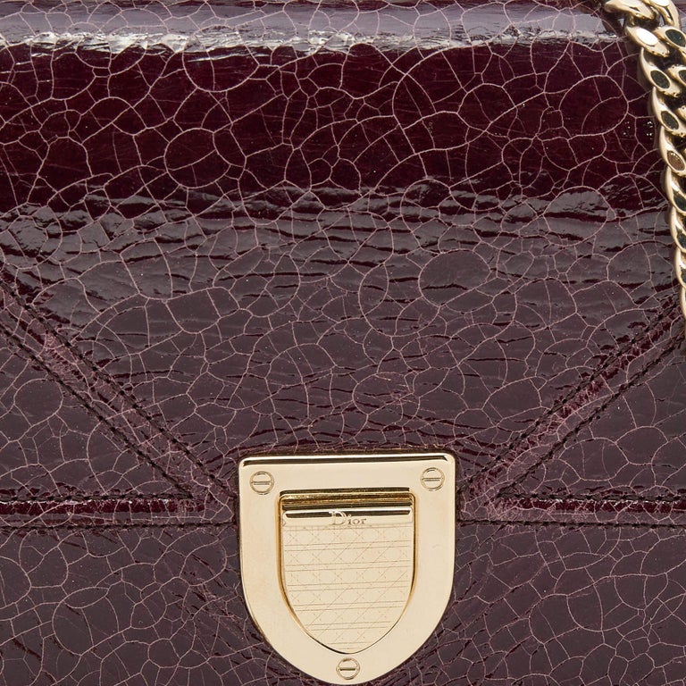 Dior Maroon Crinkled Leather Diorama Wallet On Chain For Sale at 1stDibs