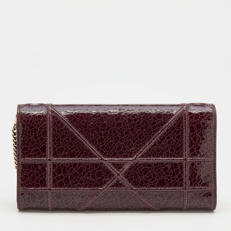 Dior Maroon Crinkled Leather Diorama Wallet On Chain For Sale at 1stDibs