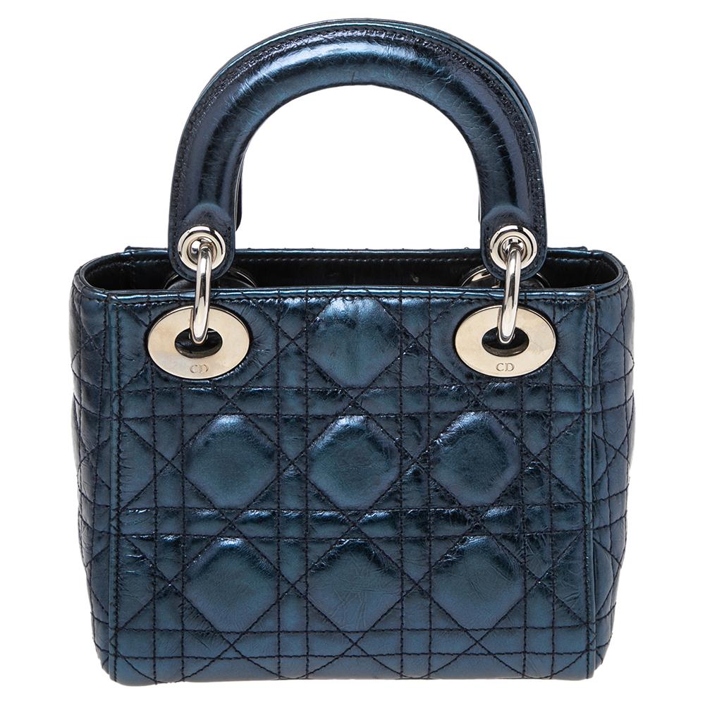 Dior Metallic Blue Cannage Leather Lady Dior Mini Bag at 1stDibs | lady ...