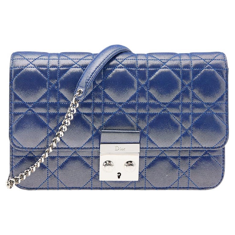 Dior Metallic Blue Quilted Fabric Miss Dior Shoulder Bag at 1stDibs