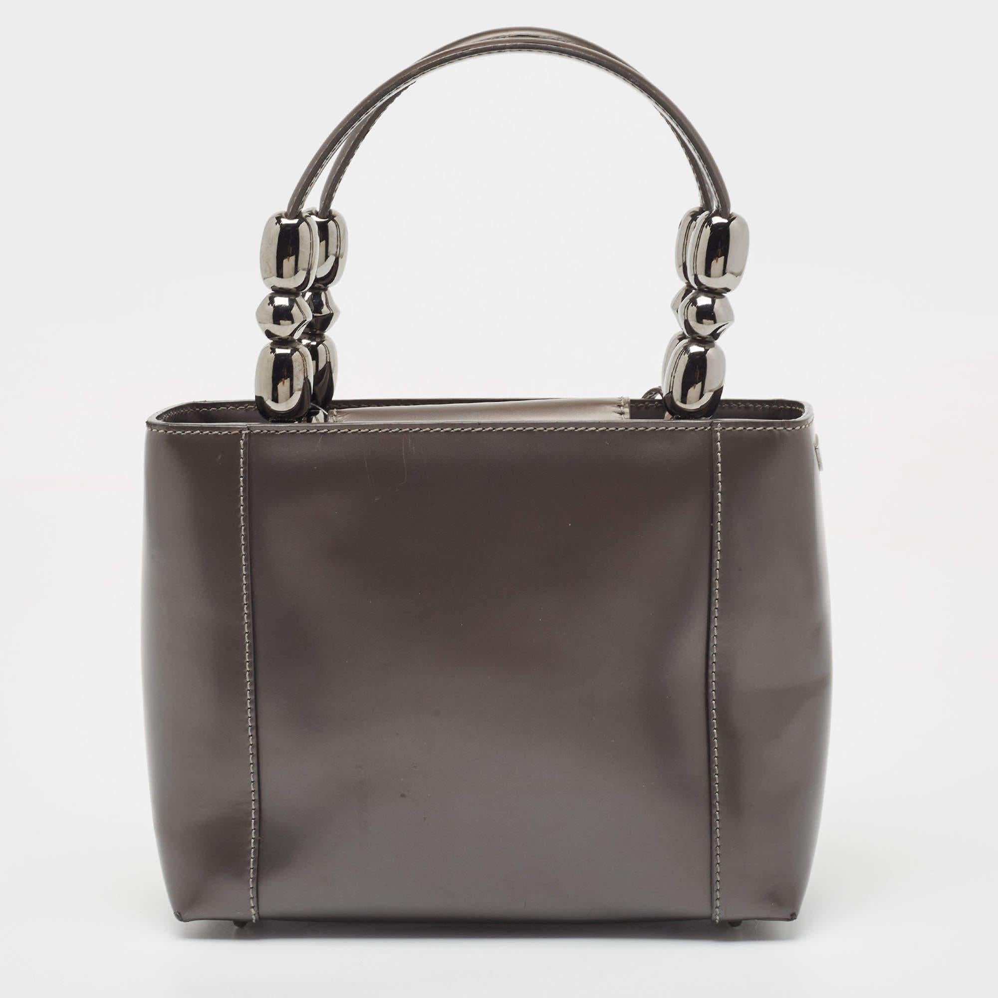 Dior Metallic Dark Grey Leather Malice Tote For Sale at 1stDibs