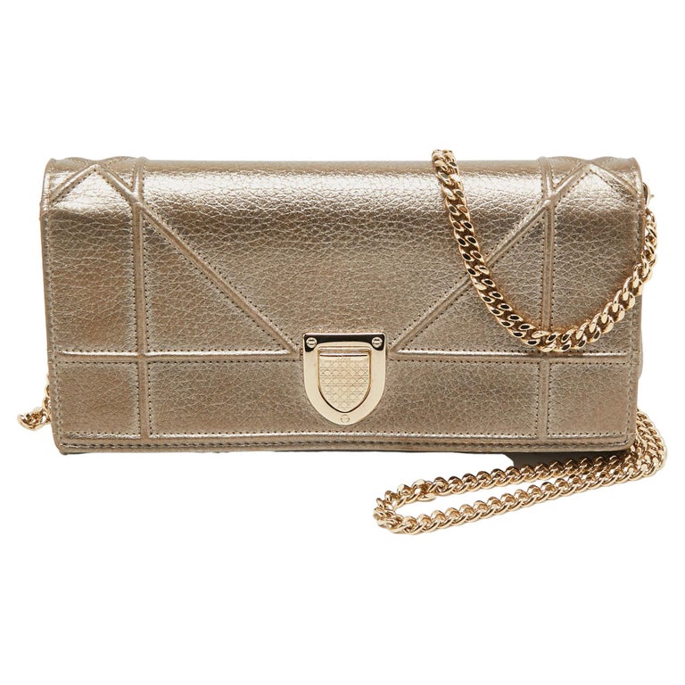 Dior Metallic Gold Leather Diorama Wallet on Chain For Sale at 1stDibs