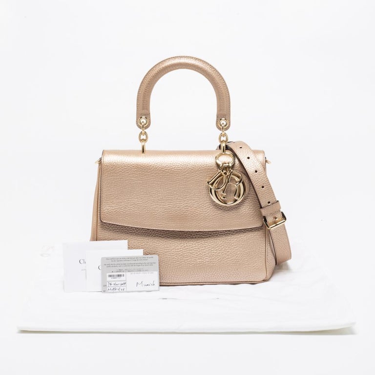 Dior Metallic Gold Leather Small Be Dior Flap Top Handle Bag at 1stDibs