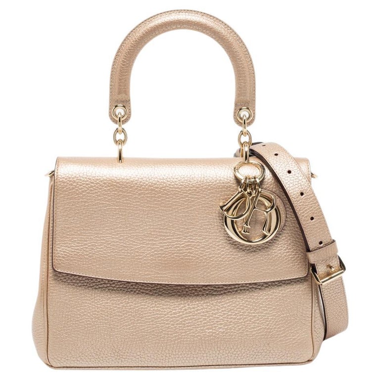 Dior Metallic Gold Leather Small Be Dior Flap Top Handle Bag at 1stDibs