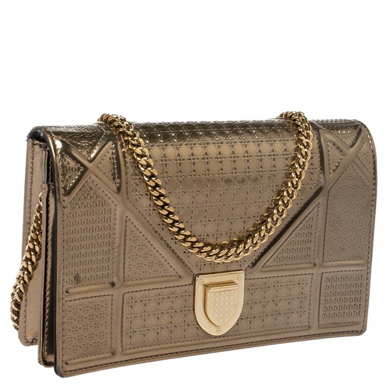 Dior Metallic Gold Micro Cannage Patent Leather Mini Diorama Chain ...