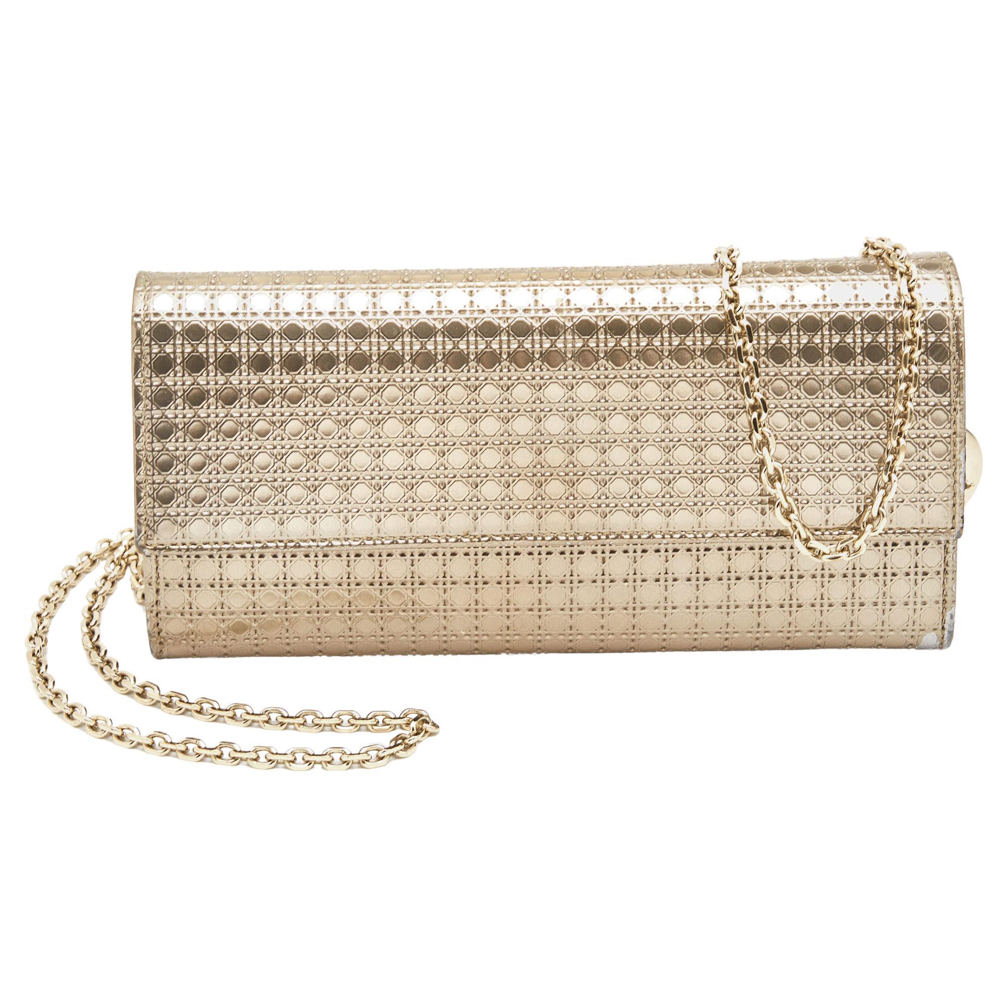 Dior Metallic Gold Microcannage Patent Leather Croisiere Wallet On ...