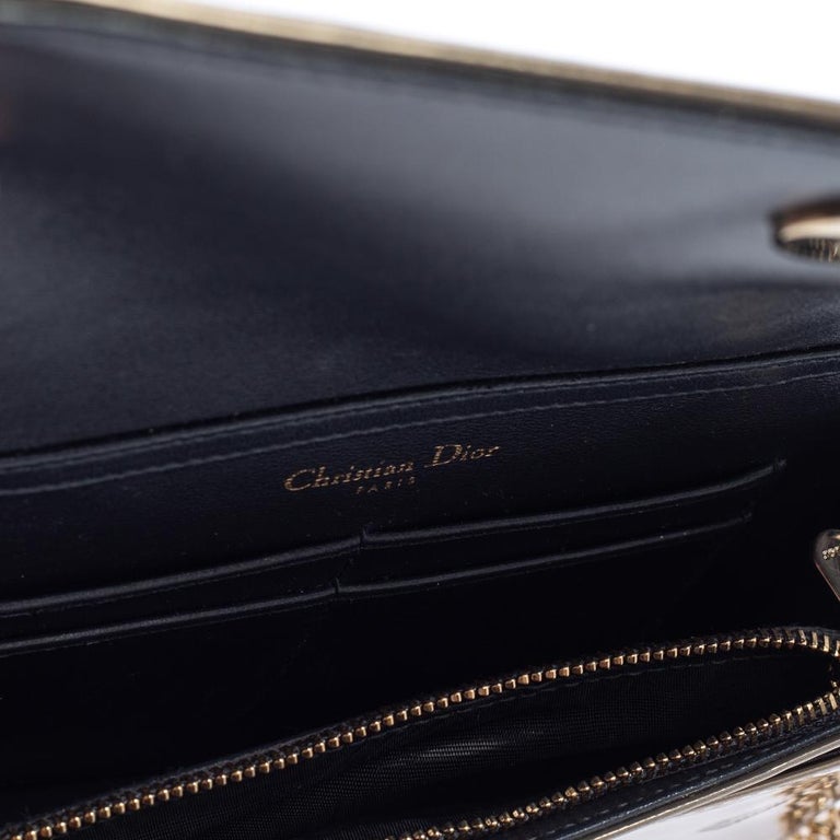 Dior Metallic Gold Microcannage Patent Leather Diorama Wallet on Chain ...